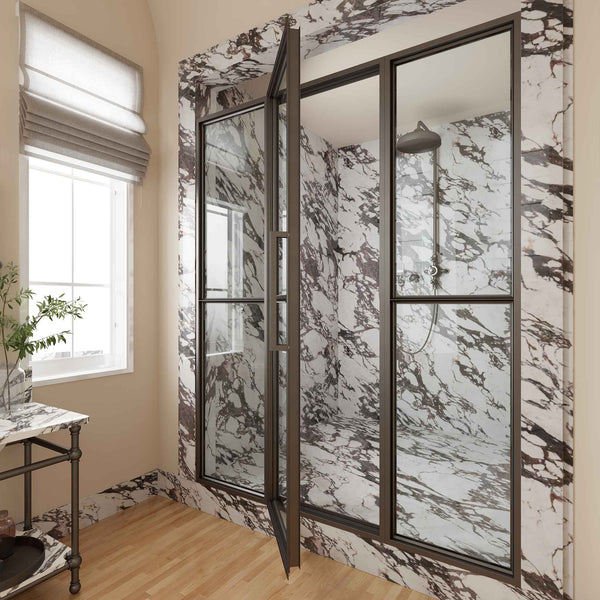 Wesley Framed Brass Recessed Shower Door | Rutland London - Rutland ...